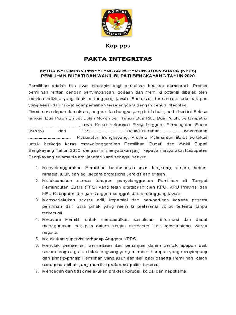 Pakta Integritas KPPS 2020 | PDF