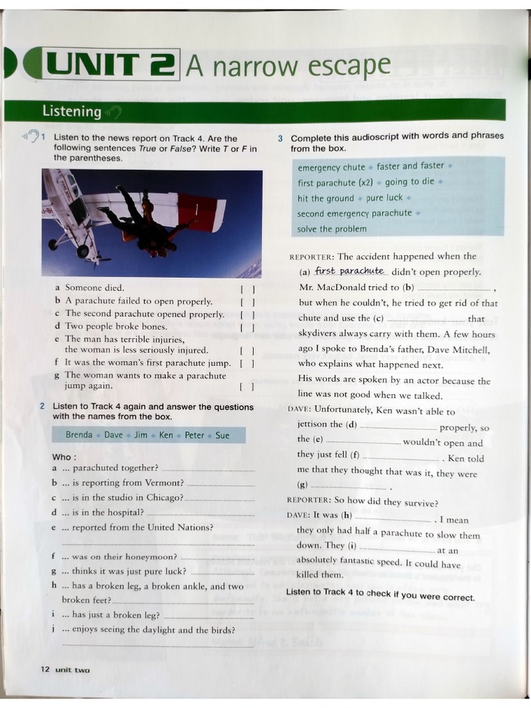 Unit 2 - WB - A Narrow Escape | PDF