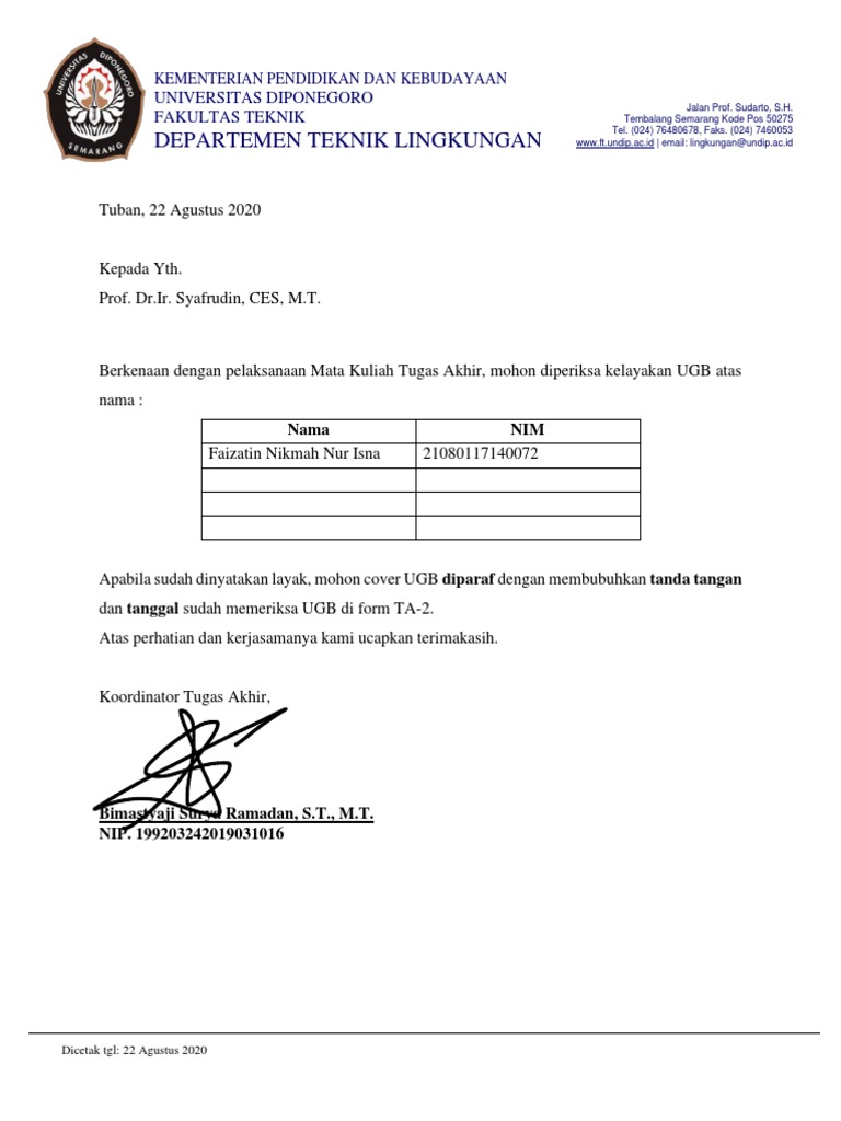 SP-UGB Surat Permohonan Koreksi UGB Yang Telah Di TTD Pak Bima | PDF