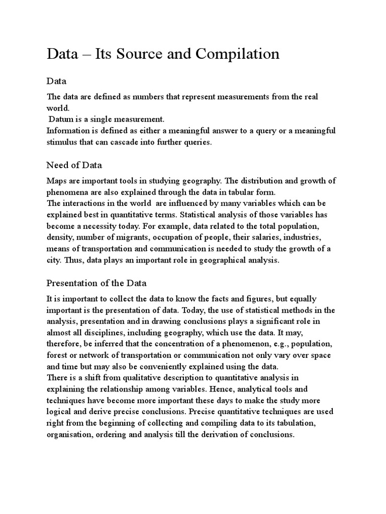 Data - Its Source and Compilation | PDF | Statistics | Data