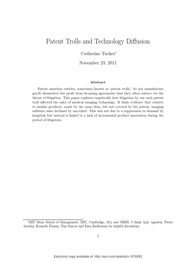 Patent Trolls and Technology Diffusion | PDF | Patent | Lawsuit