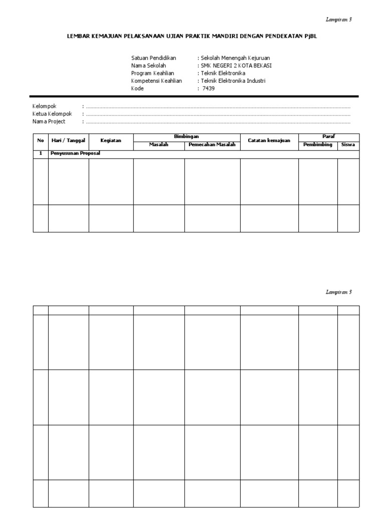 LEMBAR MONITORING PJBL | PDF