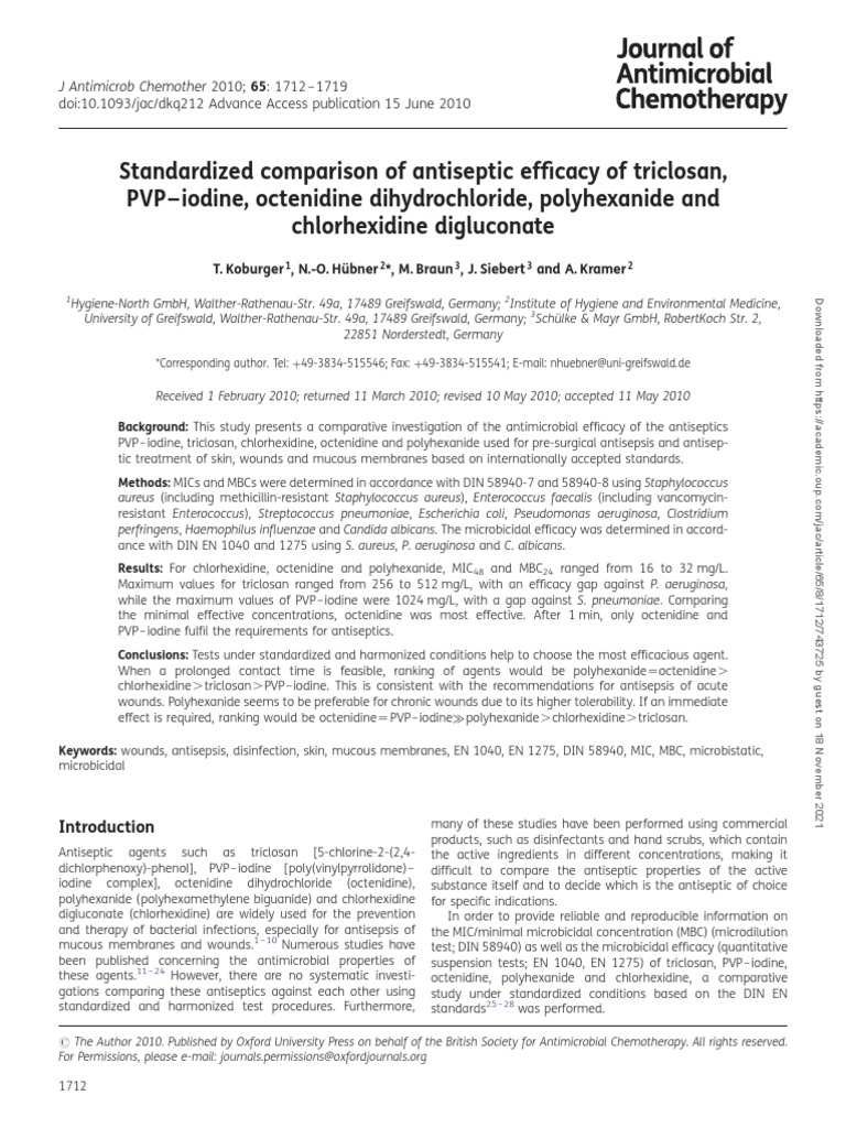 Efficacy Octenidine Vs Others Pdf Antimicrobial Disinfectant