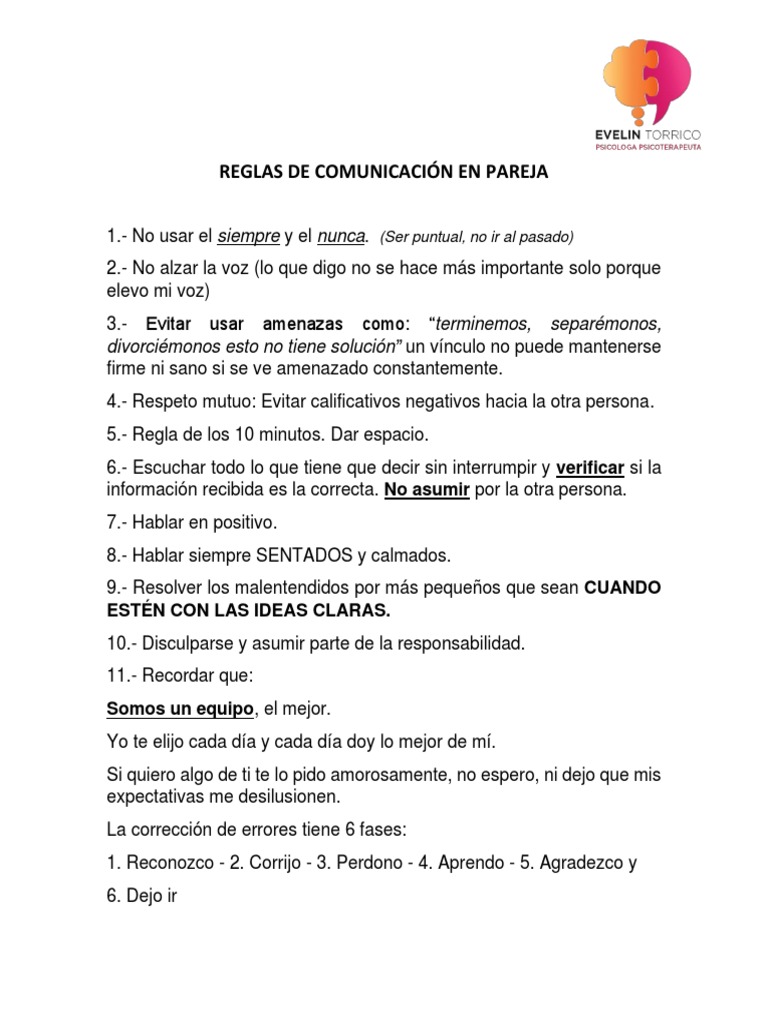 Reglas de Comunicación en Pareja | PDF