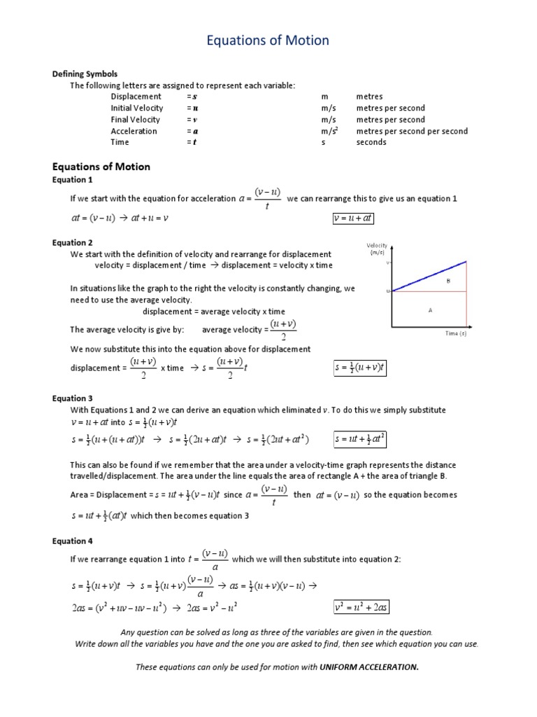 Deriving the Fundamental Equations of Motion Through Algebraic Manipulation | PDF | Velocity ...