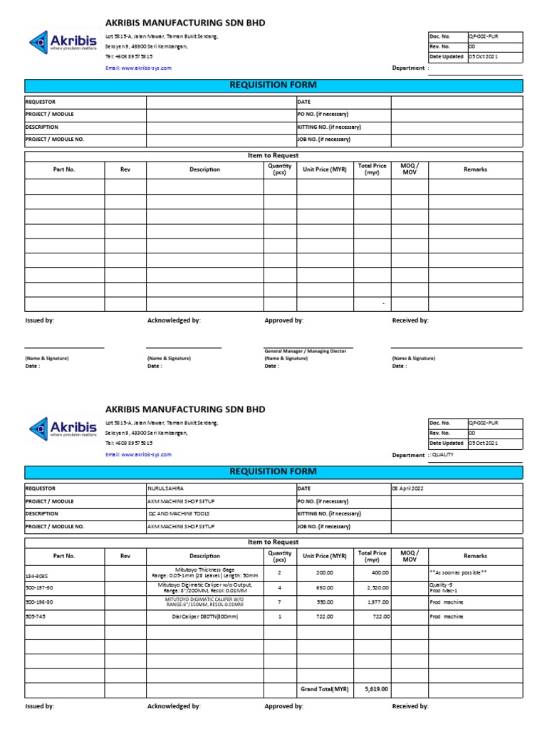 QF-002-PUR Requisition Form Rev 00 | PDF | Secondary Sector Of The Economy | Production And ...