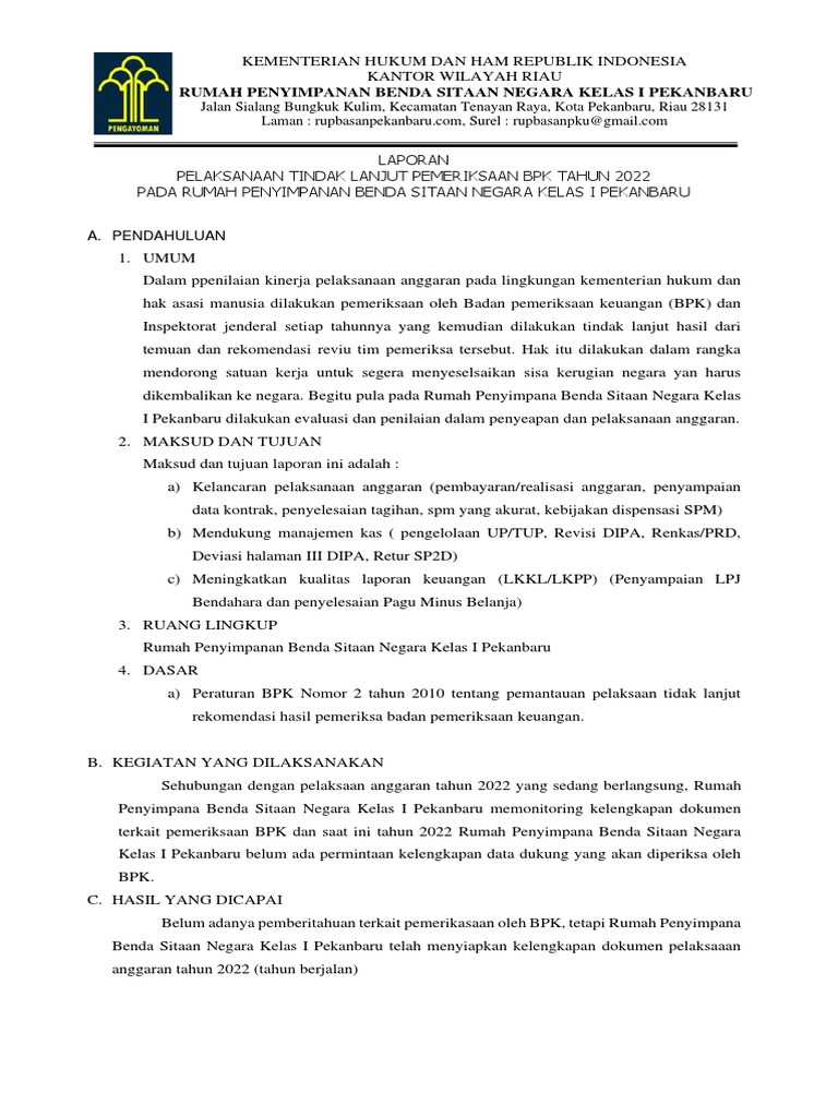 Laporan Tindak Lanjut BPK | PDF