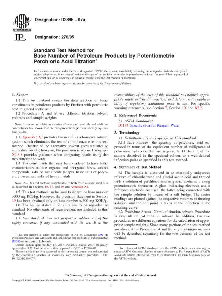 Astm 2896 | Download Free PDF | Titration | Chemistry