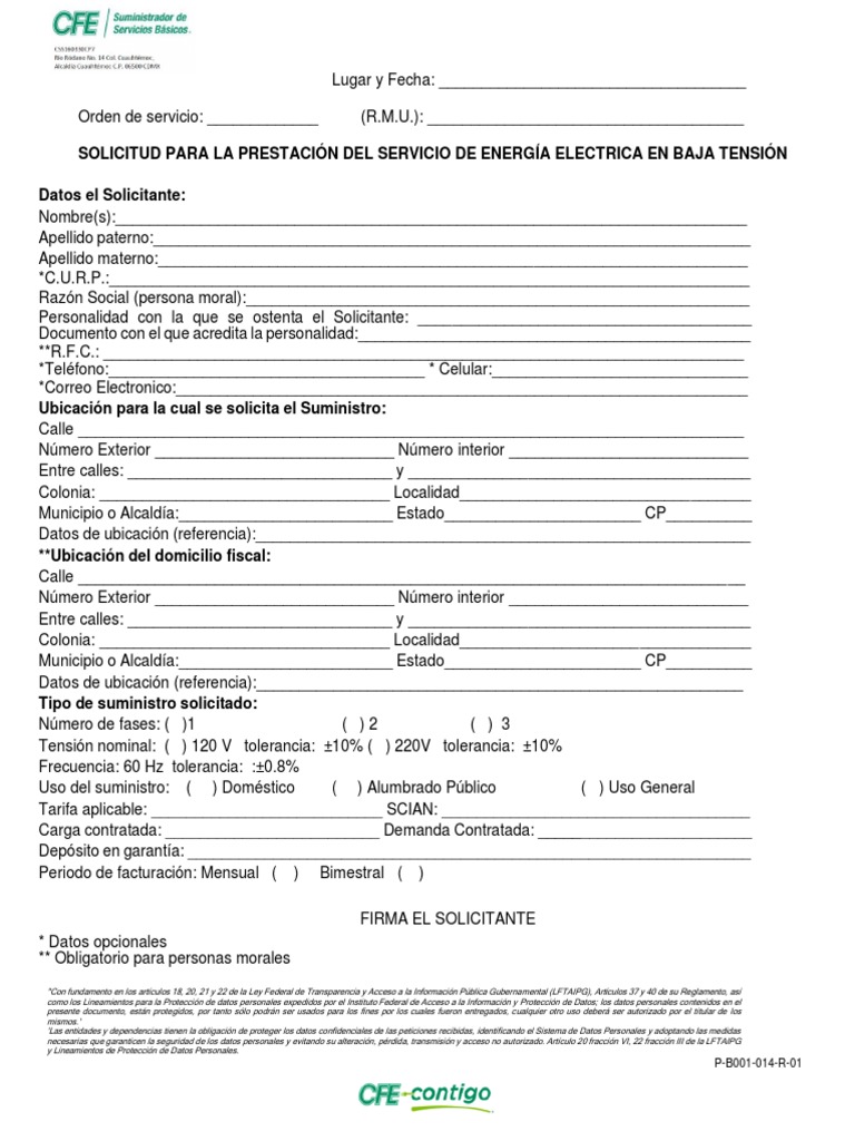 Solicitud para La Prestación Del Servicio de Energía Eléctrica BT3 | PDF | Privacidad de la ...