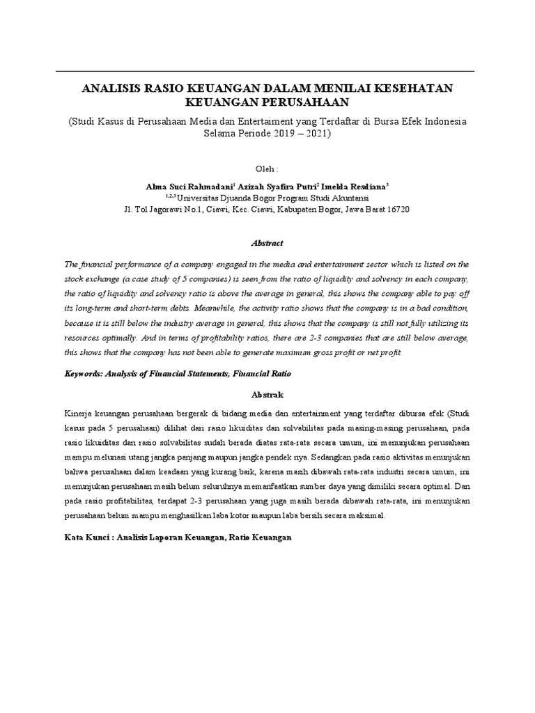 Jurnal Analisis Rasio Keuangan Dalam Menilai Kesehatan Keuangan ...