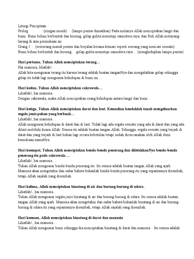 Liturgi Penciptaan Dan Janji Keselamatan HKI LINGKARAN | PDF