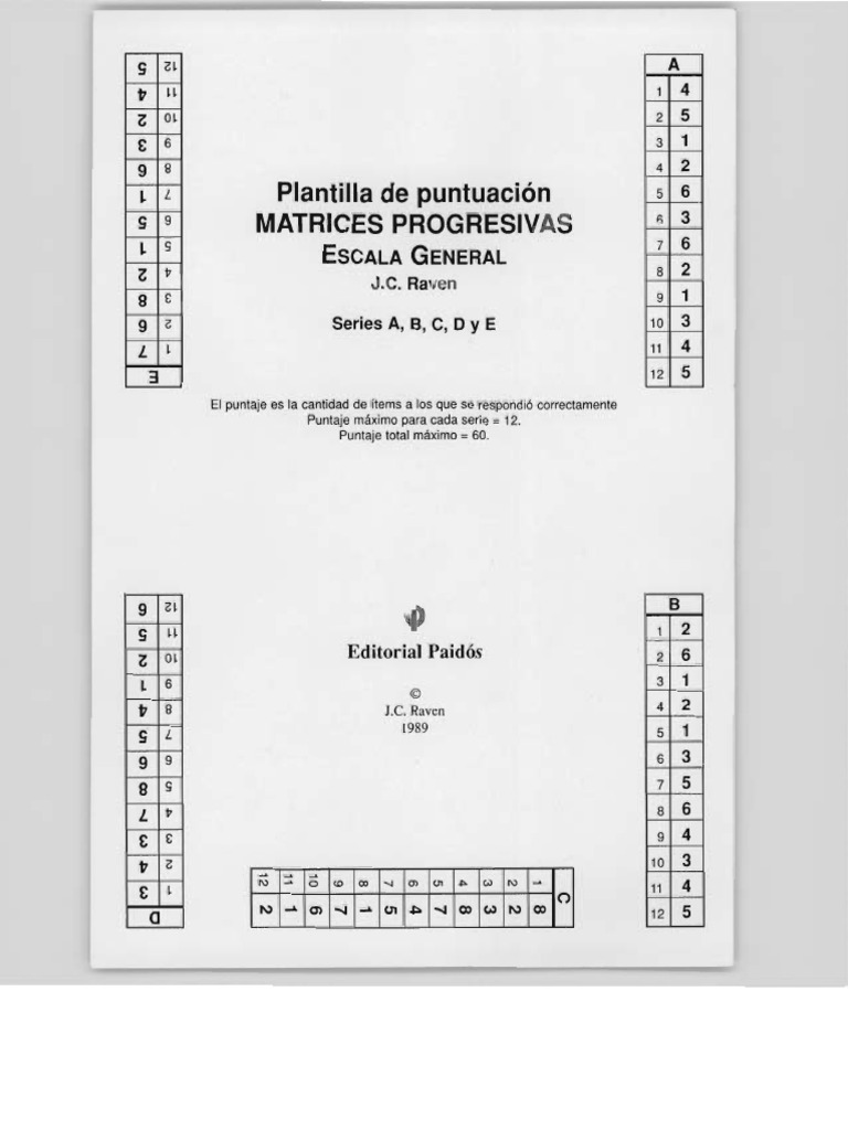 Raven - Plantilla de Puntuación Matrices Progresivas | PDF