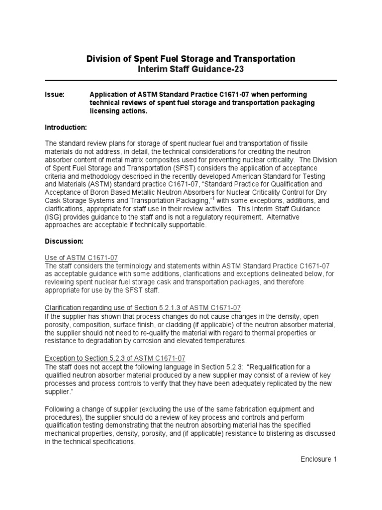Isg-23 Guide ASTM C671-07 | PDF | Spent Nuclear Fuel | Boron