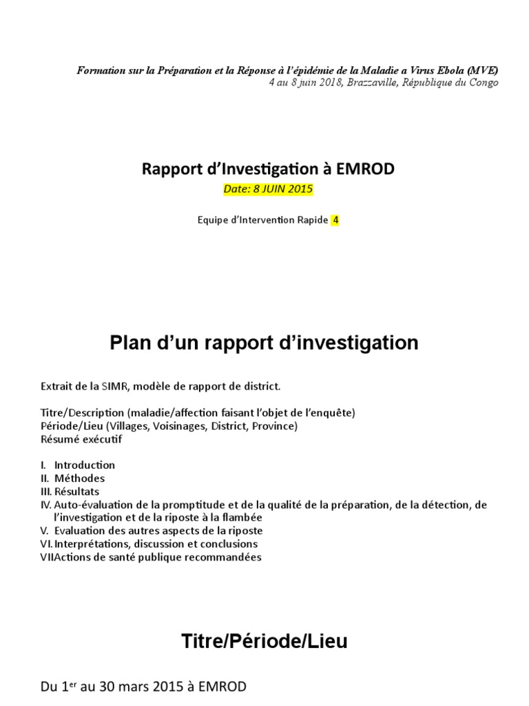 Rédaction D'un Rapport D'investigation | PDF | Santé publique | Médecine