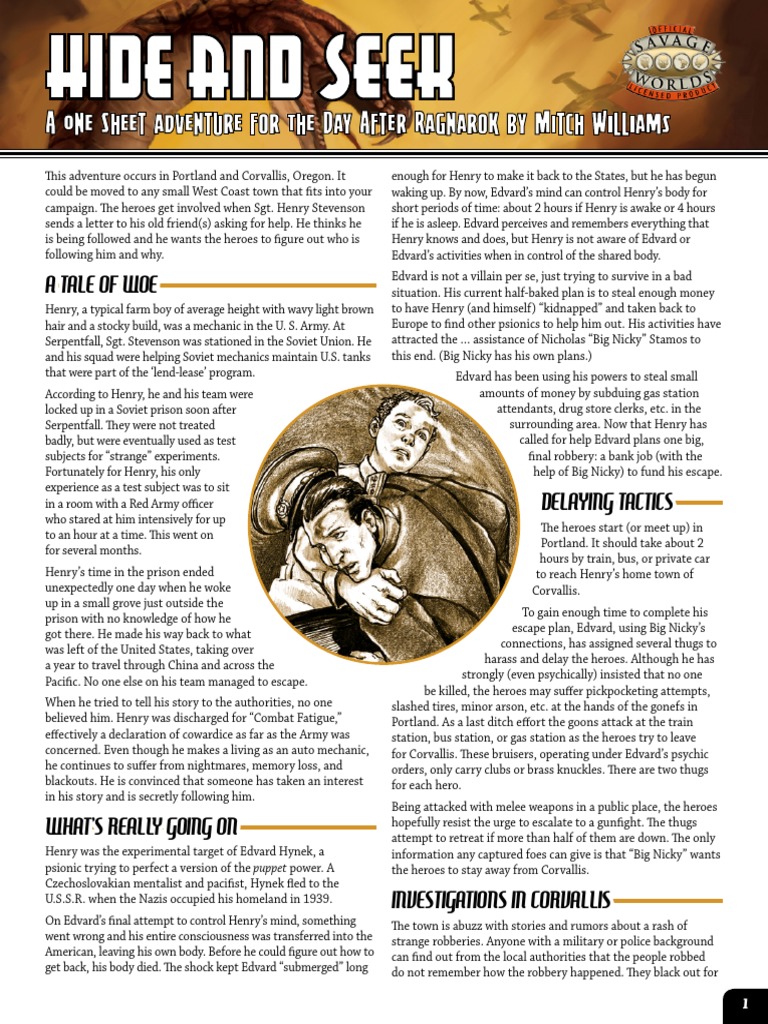 Savage Worlds - The Day After Ragnarok - One Sheet - Hide and Seek | PDF