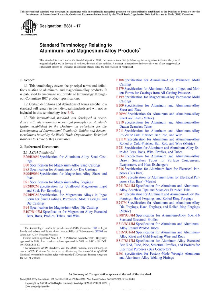 ASTM B881 17 Standard Terminology Relating To Aluminum and Magnesium ...