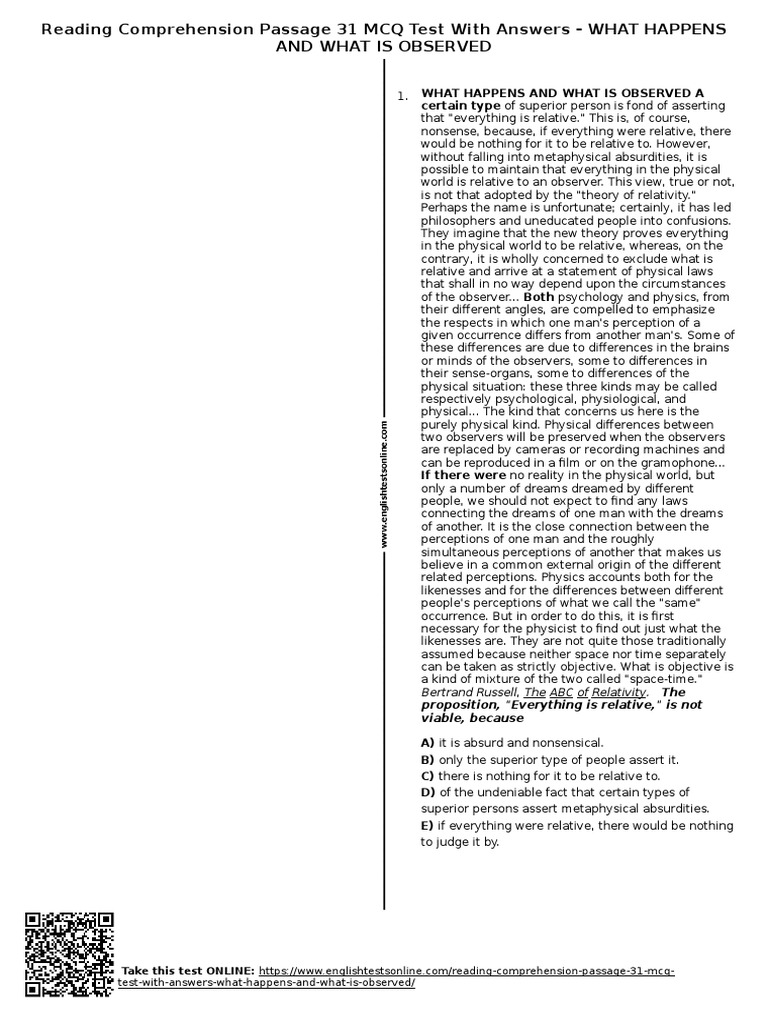 601 Reading Comprehension Passage 31 MCQ Test With Answers What Happens ...