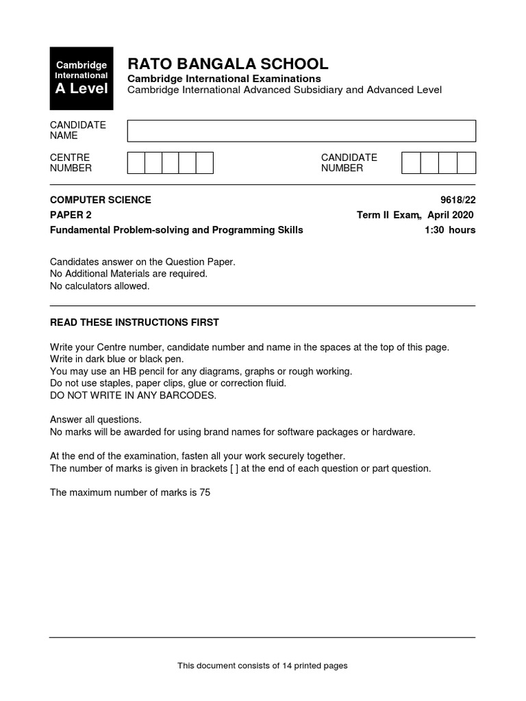 A Levels Computer Fillable Exam | PDF
