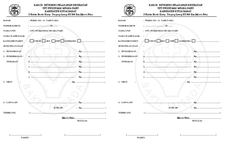 Karcis Retribusi Kecil PKM Induk | PDF