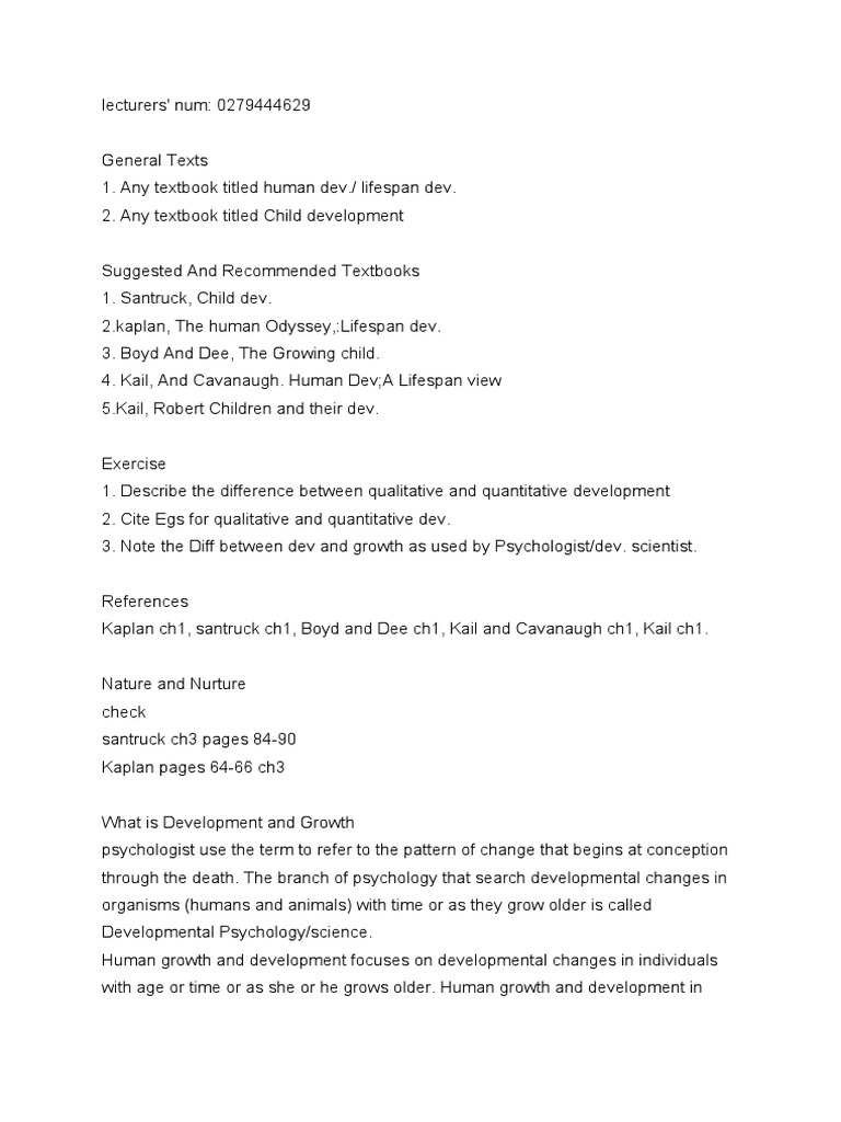 Human Growth and Development Lecture 1 | PDF | Developmental Psychology ...
