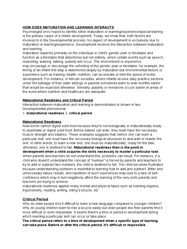 Interaction of Maturation and Learning | PDF | Child Development ...