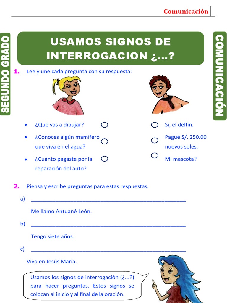 Signos de Interrogación y Exclamación para Segundo Grado de Primaria | PDF
