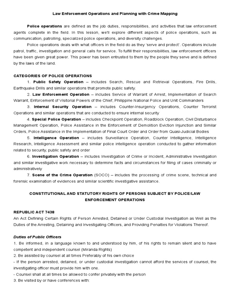 Law Enforcement Operations and Planning With Crime Mapping | PDF | Arrest | Search Warrant
