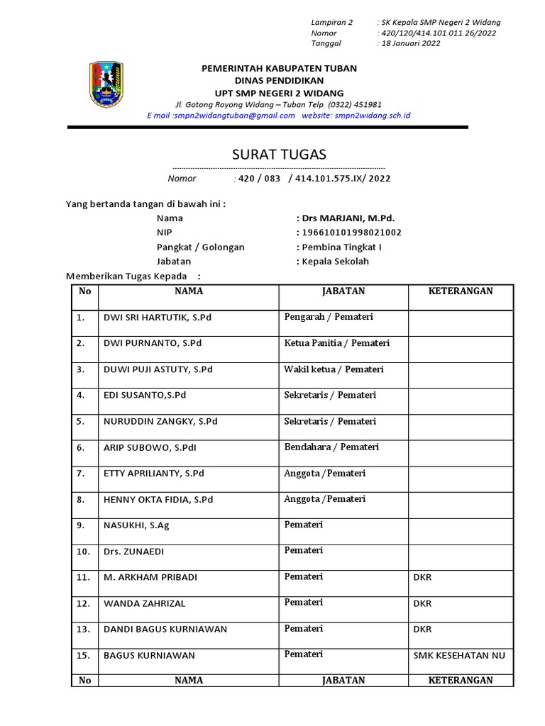 Surat Tugas Panitia LDKS | PDF
