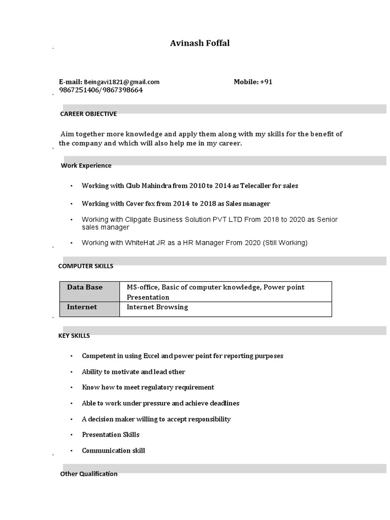 Avinash Foffal Resume New | PDF