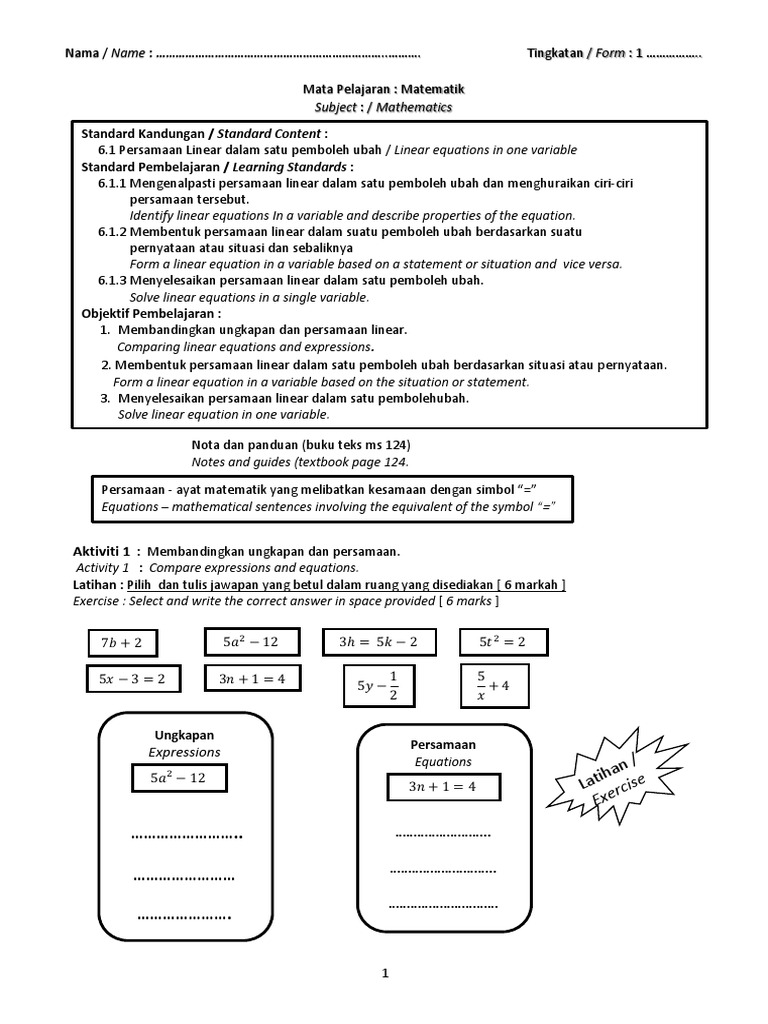 Math T1 - 6.1 Persamaan Linear (Dwi) | PDF