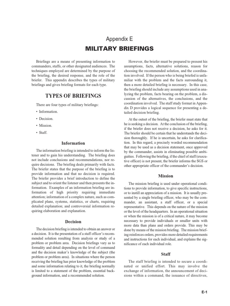 Types of Military Briefings Explained | PDF | Information | Evaluation