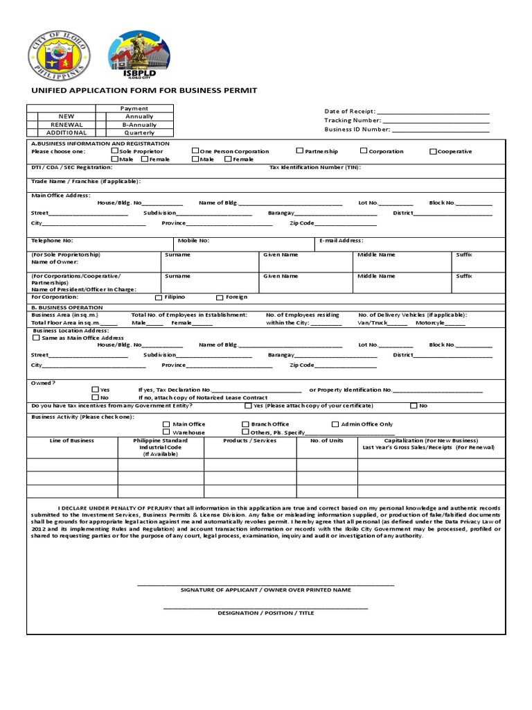 UNIFIED BUSINESS PERMIT FORM | PDF | Sole Proprietorship | Economies