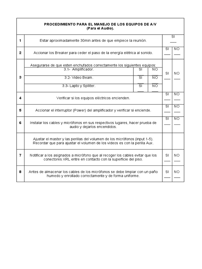 Procedimiento para El Manejo de Los Equipos de Audio y Video | PDF ...