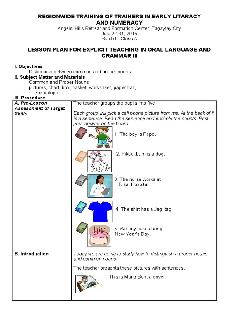 Lesson Plan in Explicirt Teaching in Oral Lnguage and Grammar (Checked ...