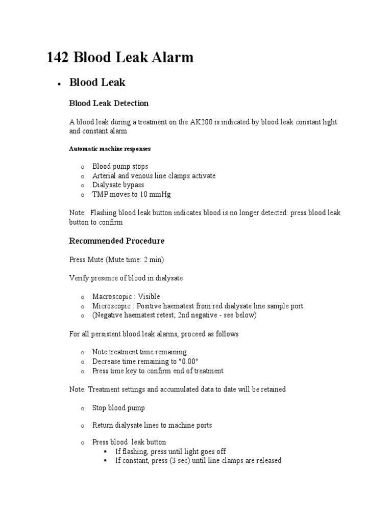 Blood Leak Alarm: Recommended Procedure for Addressing Persistent Blood ...