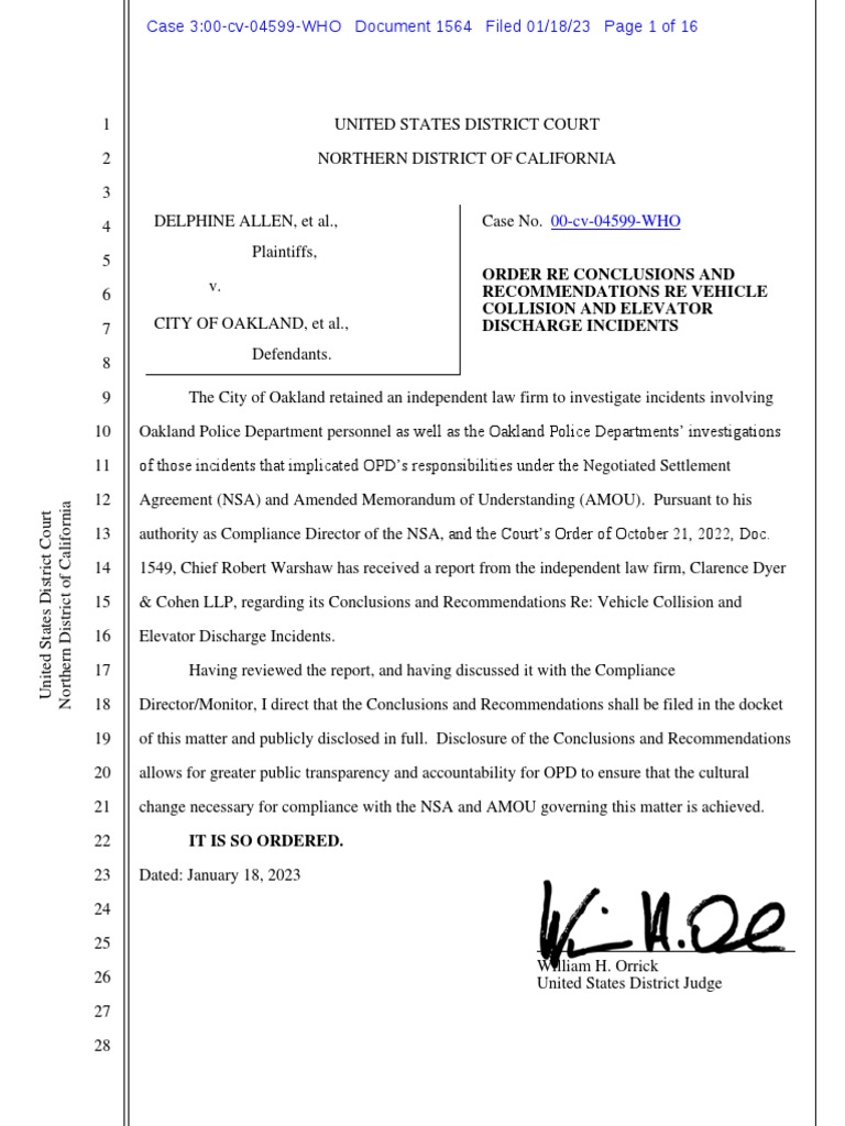 Report To Oakland Police Department of Conclusions and Recommendations ...