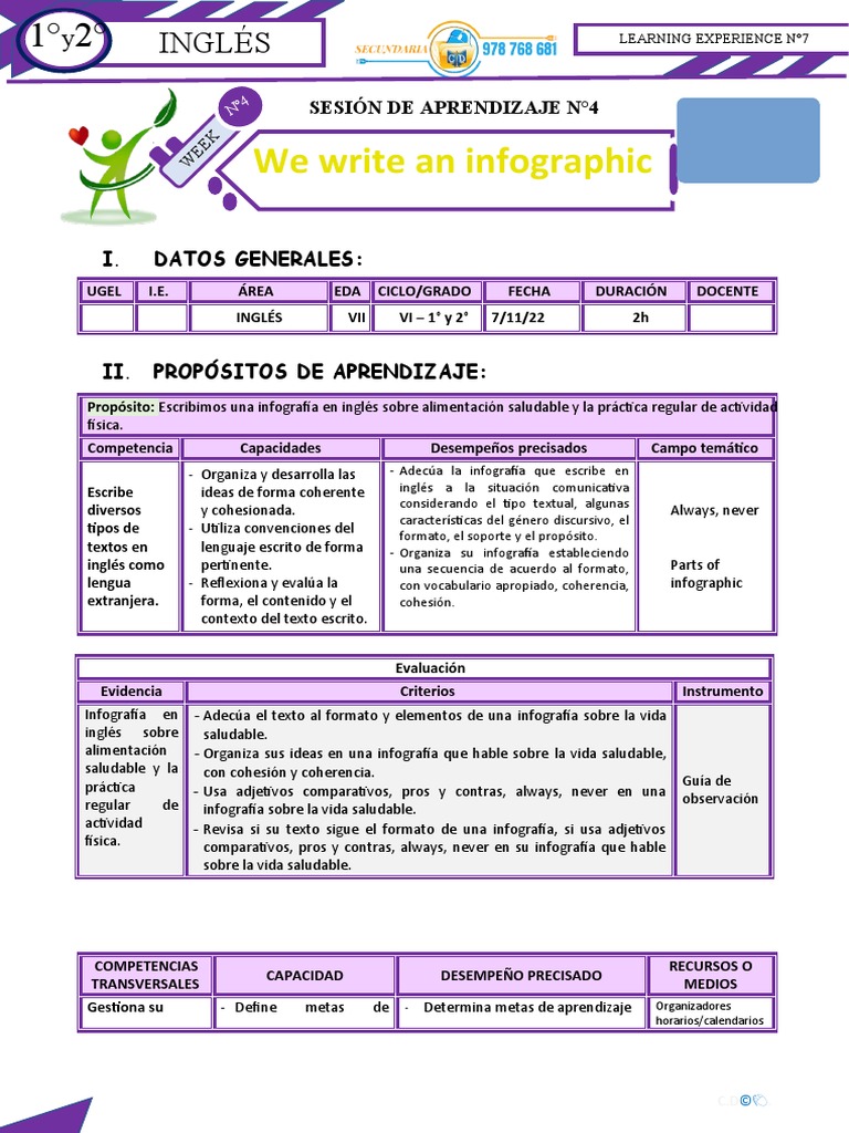 1° - 2° Sesión de Aprendizaje Sesión 4-Sem.4-Exp.7-Ingles | PDF | Aprendizaje | Cognición