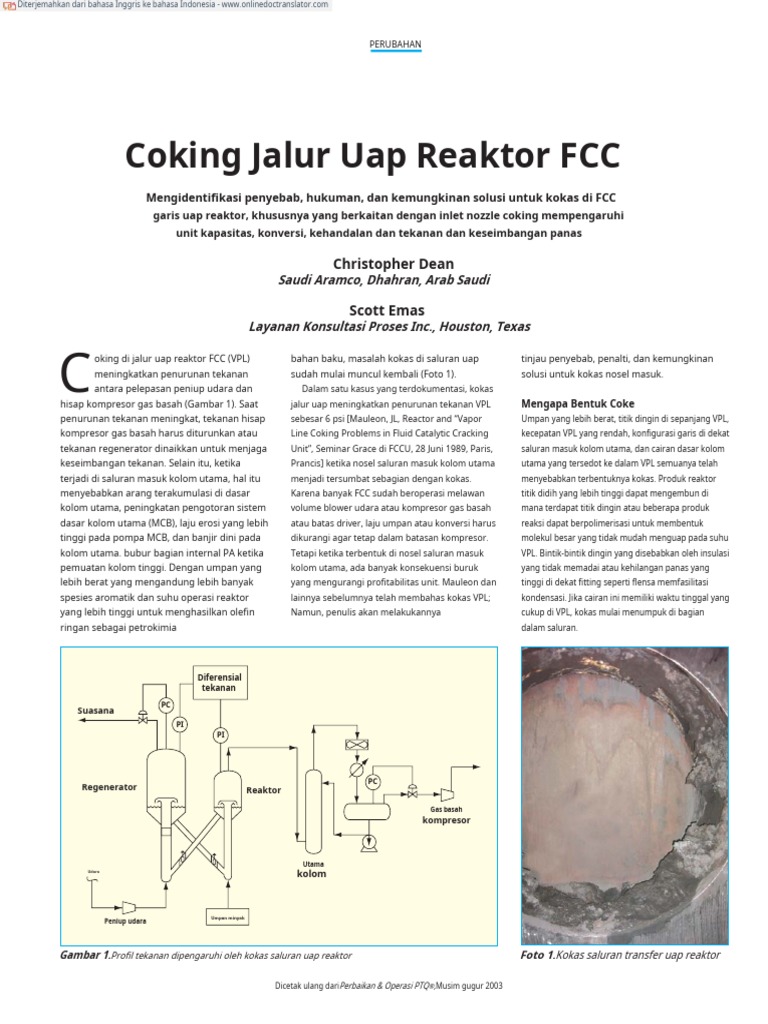 FCC+reactor+vapor+line+coking en Id | PDF