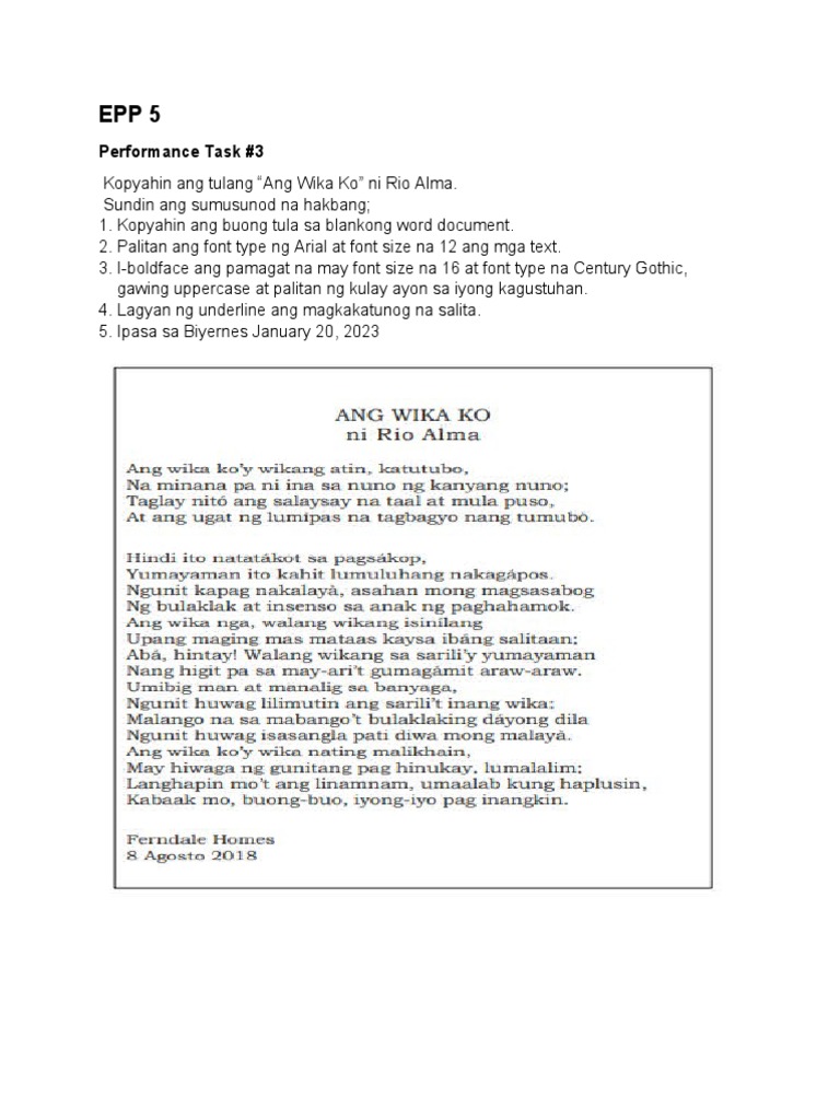 EPP5 Performance Task 3 | PDF