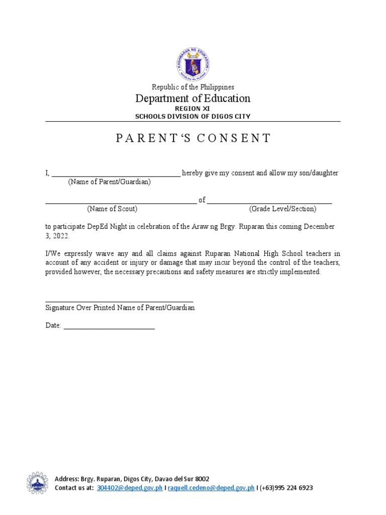 Parent Consent for DepEd Night Event | PDF