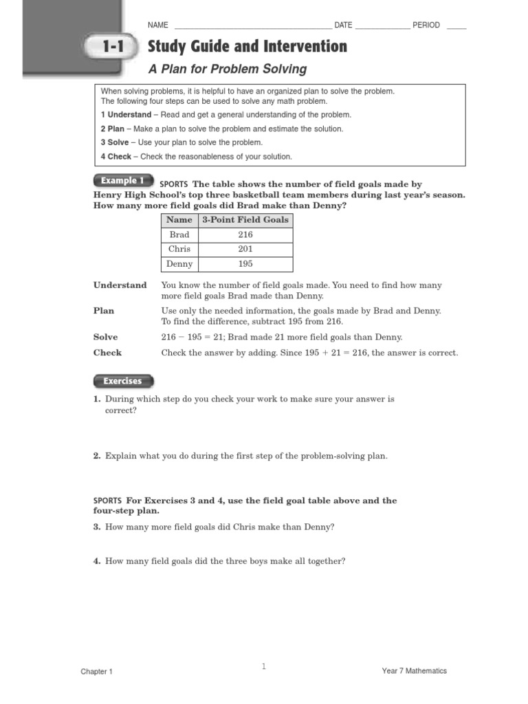 Lesson 1.1 A Plan For Problem Solving | PDF