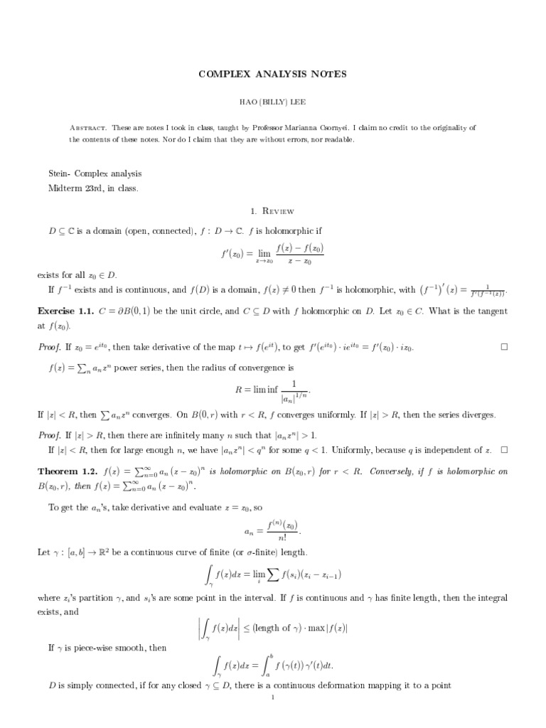 Complex Analysis Pdf Holomorphic Function Complex Analysis