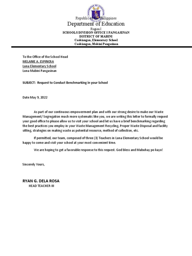 Request for Benchmarking Visit | PDF