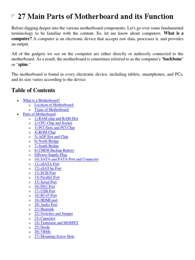 27 Main Parts of Motherboard and Its Function | PDF | Random Access ...
