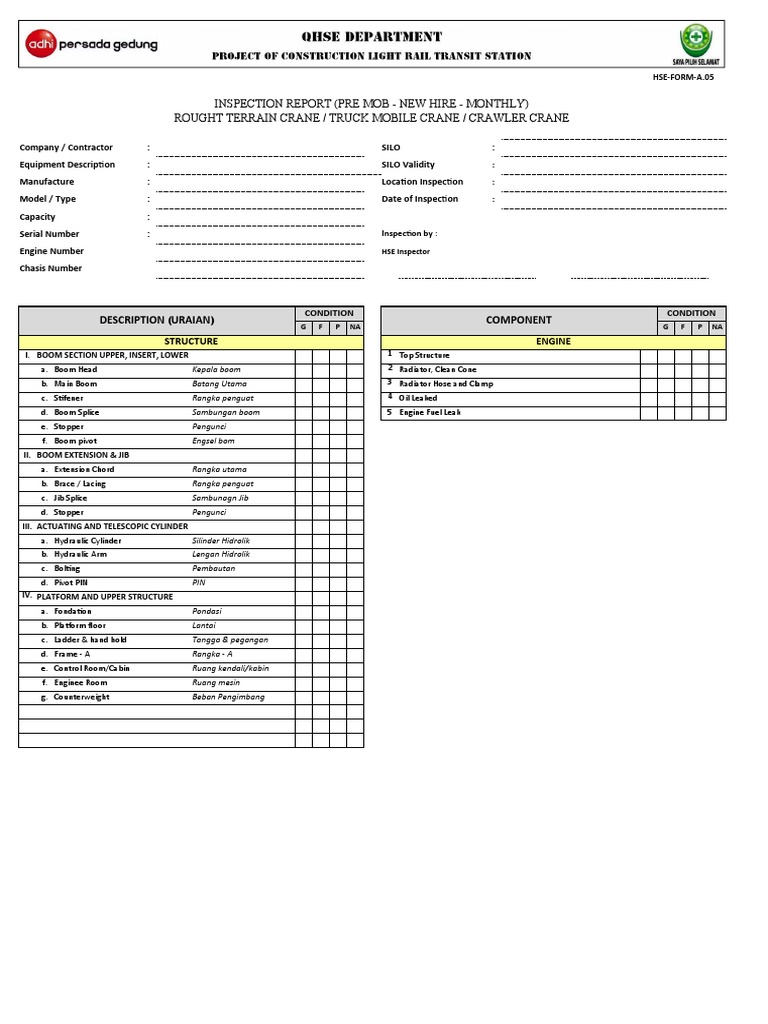 (HSE-ForM-A.05) Form Inspection Rough Terrain Crane | Download Free PDF ...