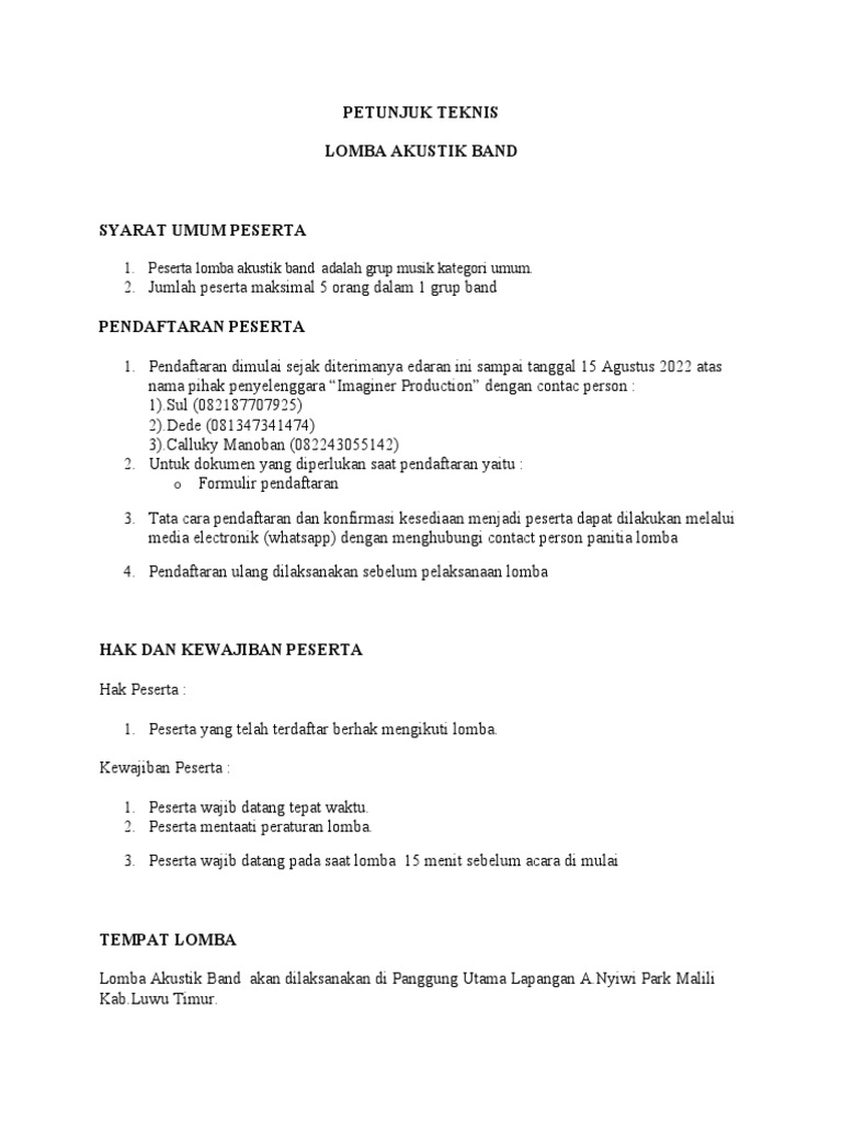 Juknis Lomba Akustik Band | PDF
