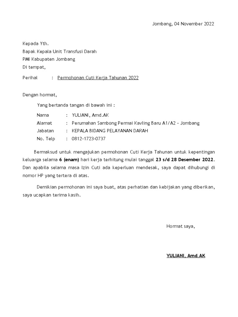 Surat Izin Cuti Kerja | PDF