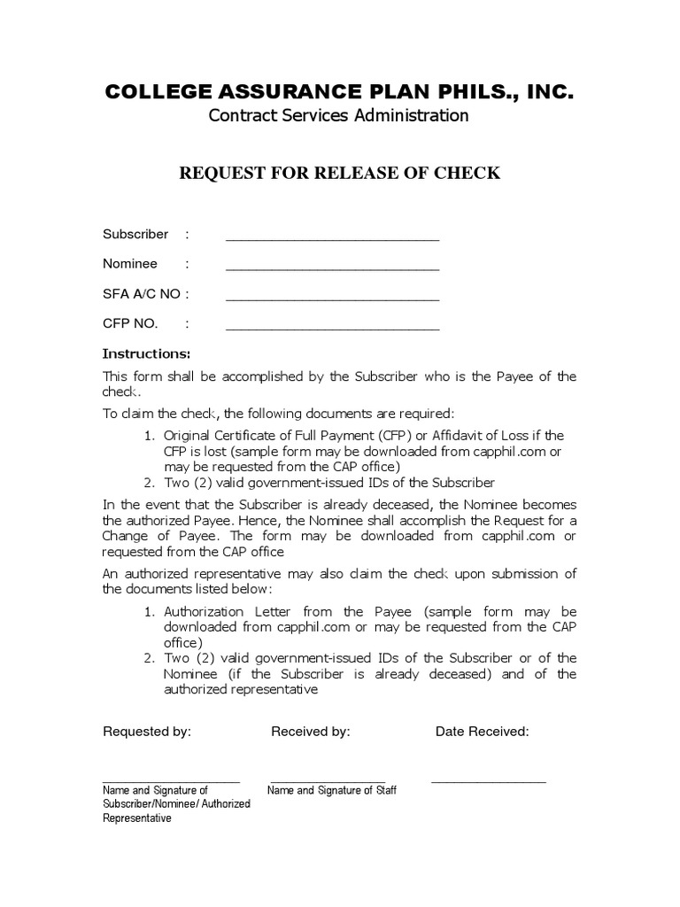 Check Release Request Form | PDF | Business | Finance & Money Management