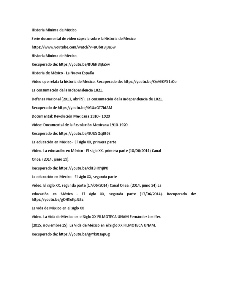 Historia Mínima de México Videos Recomendados | PDF