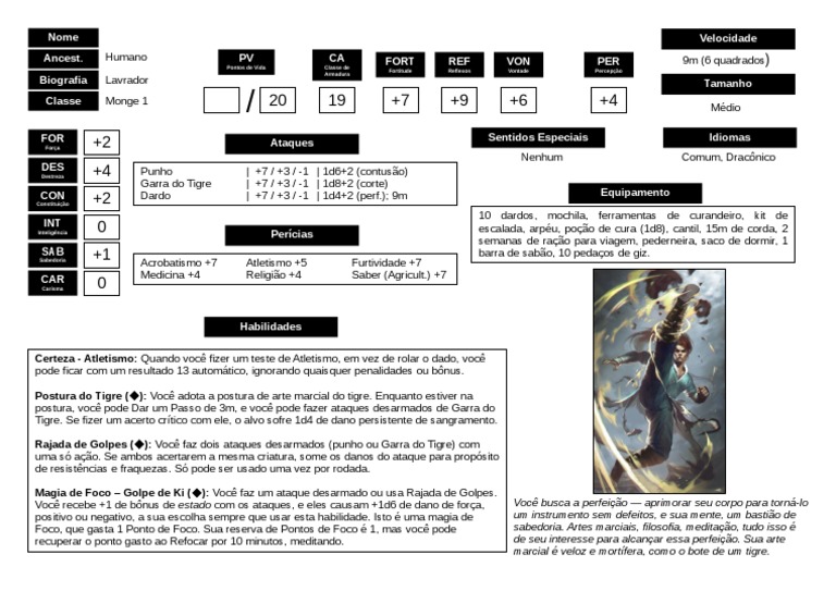 Ficha Monge PF2 | PDF